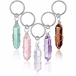 5 Pieces Crystals Stone Keychain Healing Stones Jewelry Hexagonal Crystal Keyring Quartz Pendants Keychain Quartz Crystal Healing Crystal for Women