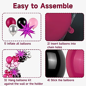 GREMAG Black Pink Balloon Arch Kit, 114Pcs Balloons Party Decorations, Black Pastel Silver Latex Balloons with Hot Pink Explosion Star, for Birthday Girls Theme Party Baby Shower Wedding