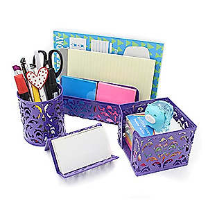 EasyPAG 5-Piece Desk Organizer and Accessories Set -Pencil Holder, Letter Sorter, File Holder,Business Card Holder and Sticky Note Holder,Purple