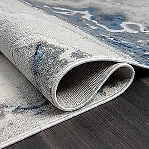 Abani Atlas 6'x9' Blue/Grey Area Rug, Abstract Marble - Durable Non-Shedding - Easy to Clean