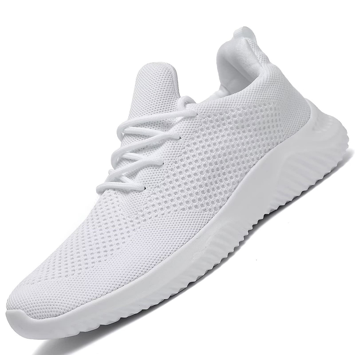 Mens Slip-on Tennis Shoes Walking Running Sneakers Lightweight Breathable Casual Soft Sole Mesh Work Gym Trainers White