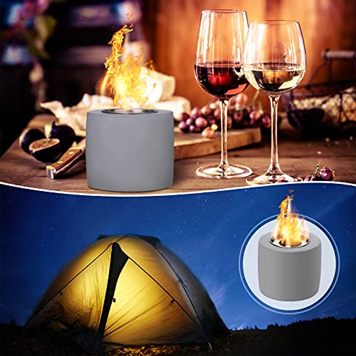 Tabletop Fire Pit with Roasting Stick Extinguisher Cover Tabletop Rubbing Alcohol Fireplace Concrete Outdoor Indoor Fireplace Portable Fire Bowl for Patio Balcony Garden Indoor Outdoor Decor Heater