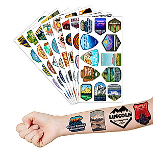 96 PCS National Park Outdoors Temporary Tattoos Stickers Birthday Party Decorations Supplies Adventure Wilderness Nature Tattoo Sticker Gifts for Kids Girls Boys School Rewards Carnival Christmas
