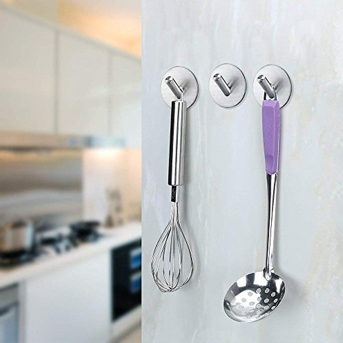 Vpang 4 Pcs Stainless Steel Adhesive Hooks Heavy Duty Wall Hooks Sticky Hanger for Kitchen Bathroom Office Garage (Type 5)
