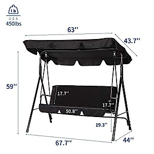 Esright Outdoor Patio Swing Chair, Canopy Porch Swing with Removable Cushion and Weather Resistant Powder Coated Steel Frame, Suitable for Patio, Garden, Poolside, Balcony, Backyard