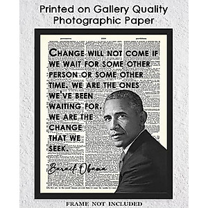 Positive Affirmations Wall Decor for Kids: "Change Will Not Come If We Wait" Barack Obama 8x10 Inspirational, Motivational Poster & Motivational Wall Art Office Decor for Men & Women