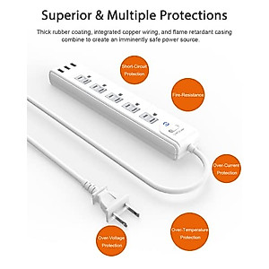 2 Prong Power Strip, WRXDMC 2 Prong to 3 Prong Outlet Adapter, 5ft Extension Cord with Polarized Plug, 1680J Surge Protector, 5 AC Outlets & 3 USB, Wall Mountable, Ideal for Non-Grounded Outlets