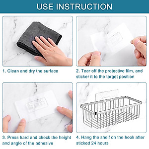 WY LIGHTING LEVEL 4 Pack Shower Caddy Adhesive Replacement Hooks, No Drilling Hooks for Bathroom Shower Caddy Corner Shower Shelf Basket Soap Dish Wall Hanging Hook with Strong Sticky (Double Hooks)