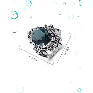 COSJOOHY Vintage Ring 925 Sterling Silver Oval Cushion Cut Gemstone Dark Blue Topaz Ring Statement Ring Navy Gemstone Ring Women Jewelry Elegant Wedding Ring (10)