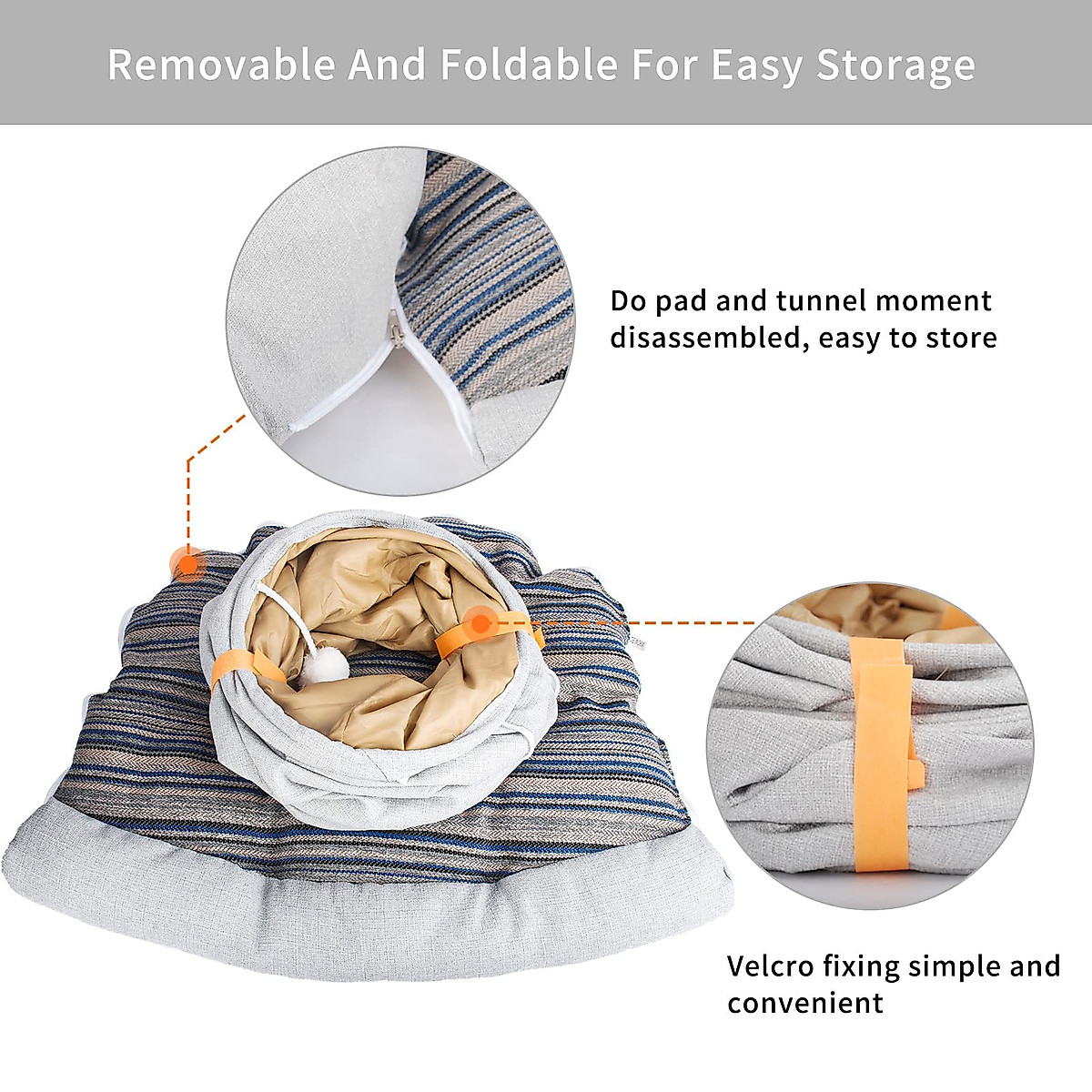ALI2 Rabbit Tunnel Bed 2-in-1 Bunny Play Tunnel Tubes for Rabbit, Guinea Pig, Ferret, Hedgehog with Removable Mat
