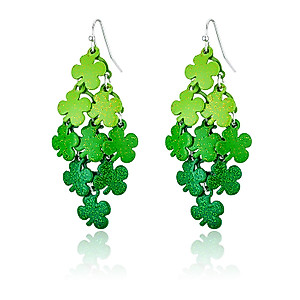 RareLove Silver Plated Multi Green Shamrock Chandelier Piercing Dangle Earrings Alloy St Patrick's Day Gift For Women