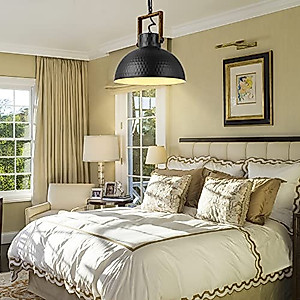 Industrial Pendant Light Fixtures for Kitchen Island, Black 10.6" Adjustable Modern Hammered Shade Pendant Light, Farmhouse Hanging Lighting for Living Room, Entryway, Dining Room, Restaurant