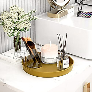 EKNITEY Gold Round Serving Tray - 10.6 inch Small Storage Organizer for Bathroom Vanity Tray for Jewelry Perfume Lotion Bottle Cosmetic