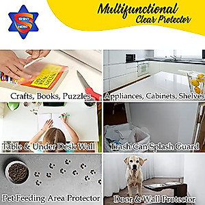 Clear Wall Protector Contact Paper - Self Adhesive Removable Vinyl Film Kitchen Cabinet Liner Transparent Plastic Foil Backsplash Oil Waterproof Heat Resistant Wallpaper Furniture Door Scratch Dog Cat