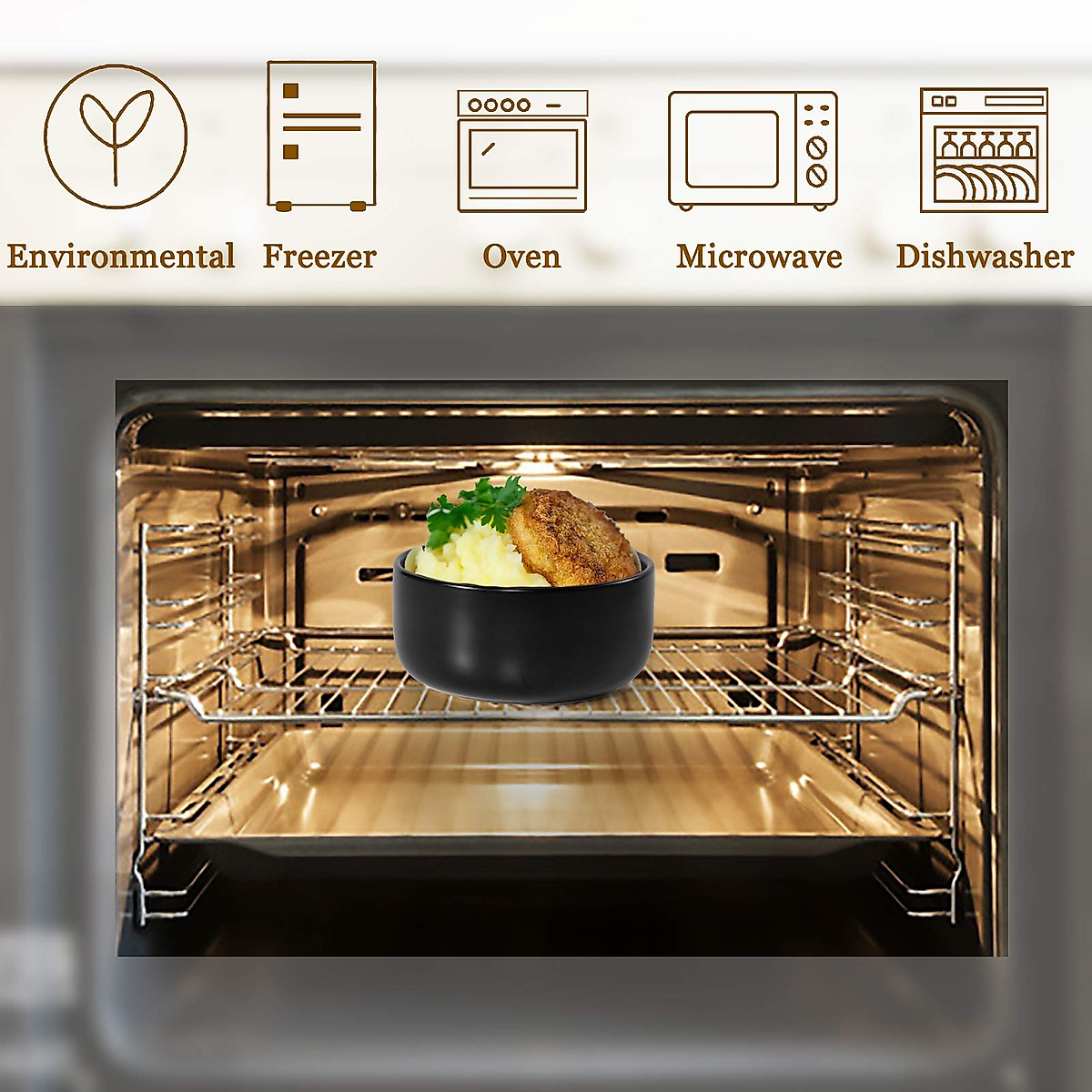 Hoxierence - 10 Oz Ceramic Small Bowls, Matte Meal Prep Round Bowl Set, Suitable for Small Side Dishes, Yogurt, Rice, Pudding, Souffle, Set of 4