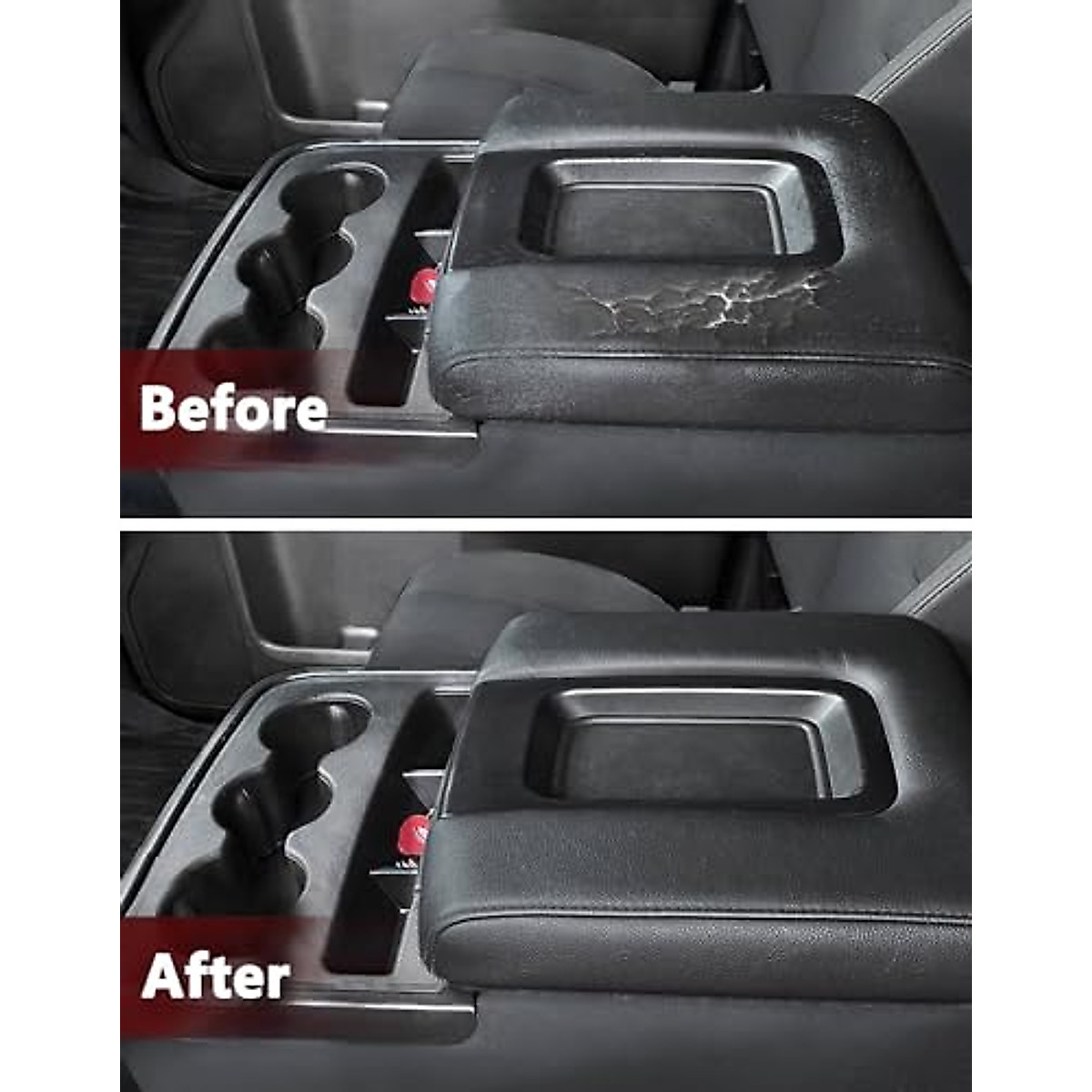 KBH Auto Center Console Cover Replacement for Chevy Chevrolet Silverado & GMC Sierra 1500 2500 3500 2014-2018, Vinyl Leather Armrest Replace Covering, Anti-Scratch, Split Bench Jump Seat (Black)