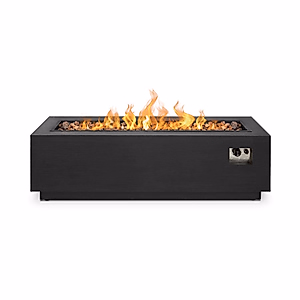 Real Flame Lanesboro Rectangle Propane Fire Pit - Stainless Steel Burner, Black Fire Glass, Storage Cover - Gas Conversion Kit Included