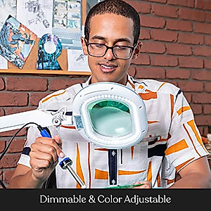 Brightech LightView Pro XL Magnifying Desk Lamp with Clamp, Adjustable Magnifying Glass with LED Light for Crafts, Reading, Close Work, Dimmable Light Magnifier with Wide Glass Lens