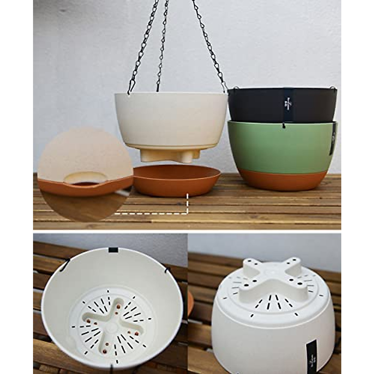 COGINQUS Hanging Planters Set,3pcs Hanging Flower Plant Pot with Drainage Hole,Removable Tray Basket for Indoor Outdoor Garden Herb Succulent Ceiling Wall Window Hanging Planter with Chain