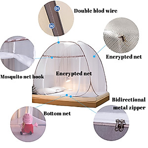 Fancylovesotio Mosquito Netting for Bed with Mosquito Head Net Mesh, Travel Portable Folding Bed Net Tend with Bottom for Twin and King Size Home Outdoor Brown，1.0M
