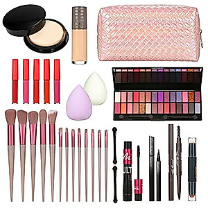 All in One Makeup Kit Makeup Kit for Women Full Kit Multipurpose Makeup Kit-Makeup Brush Set,Eyeshadow Palette,Lip Gloss Set, Makeup Bag,Eyebrow Pencil,Eyeliner pencil,Mascara,Contour Bar,Liquid foundation,concealer and Face Makeup