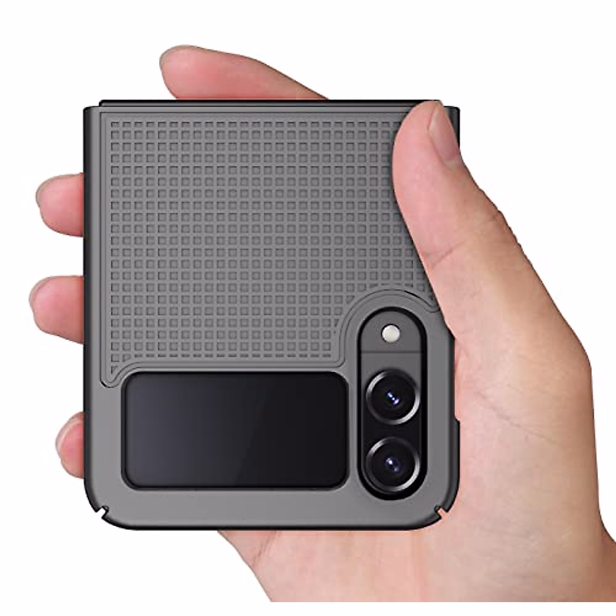 Case with Clip for Galaxy Z Flip 4 5G, Nakedcellphone [Grid Texture] Slim Hard Shell Cover and [Rotating/Ratchet] Belt Hip Holster Holder Combo for Samsung Z Flip4 Phone (SM-F721U, 2022) - Black