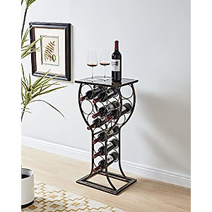 Kings Brand Furniture - Freestanding Wine Rack Stand Storage & Display Holder - Holds 11 Bottles, Brushed Gold Finish