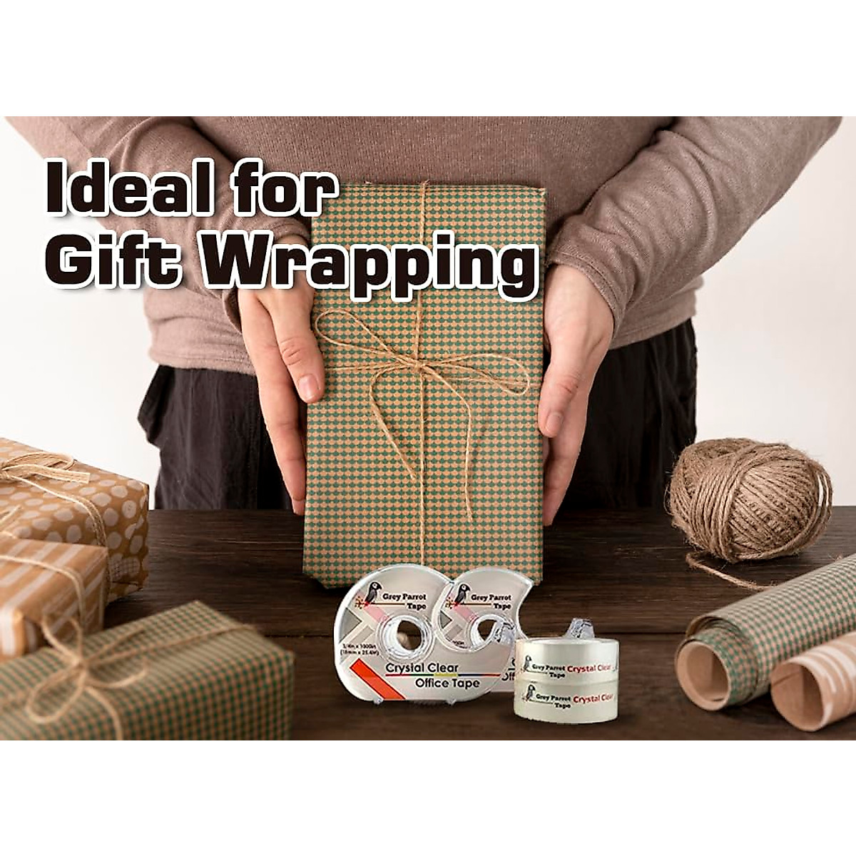 Greyparrot Office Tape Clear Refill Rolls + Dispenser(8 Pack),(3/4” X 1000in/pack). for Craft Jobs, Gift Wrapping, Office Work Glossy Finish, Refillable (8000 inch/Total(Matte)