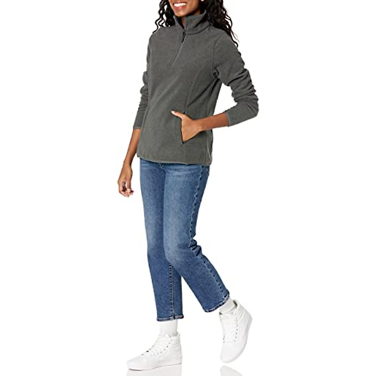 Amazon Essentials Women's Classic-Fit Long-Sleeve Quarter-Zip Polar Fleece Pullover Jacket (Available in Plus Size), Charcoal Heather, Medium