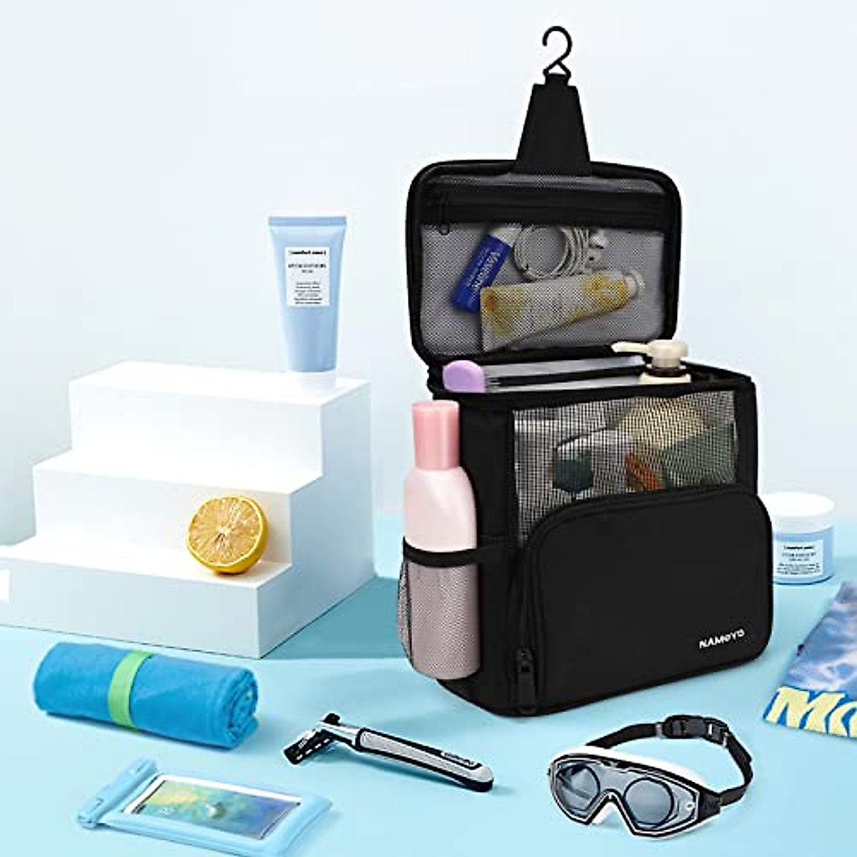 hatisan Portable Shower Caddy Dorm Room Essentials, Shower Caddy College Hanging Mesh Shower Caddy Bathroom Caddy, Shower Bag for College Shower Caddy Tote Traveling Gym Camping (Black)