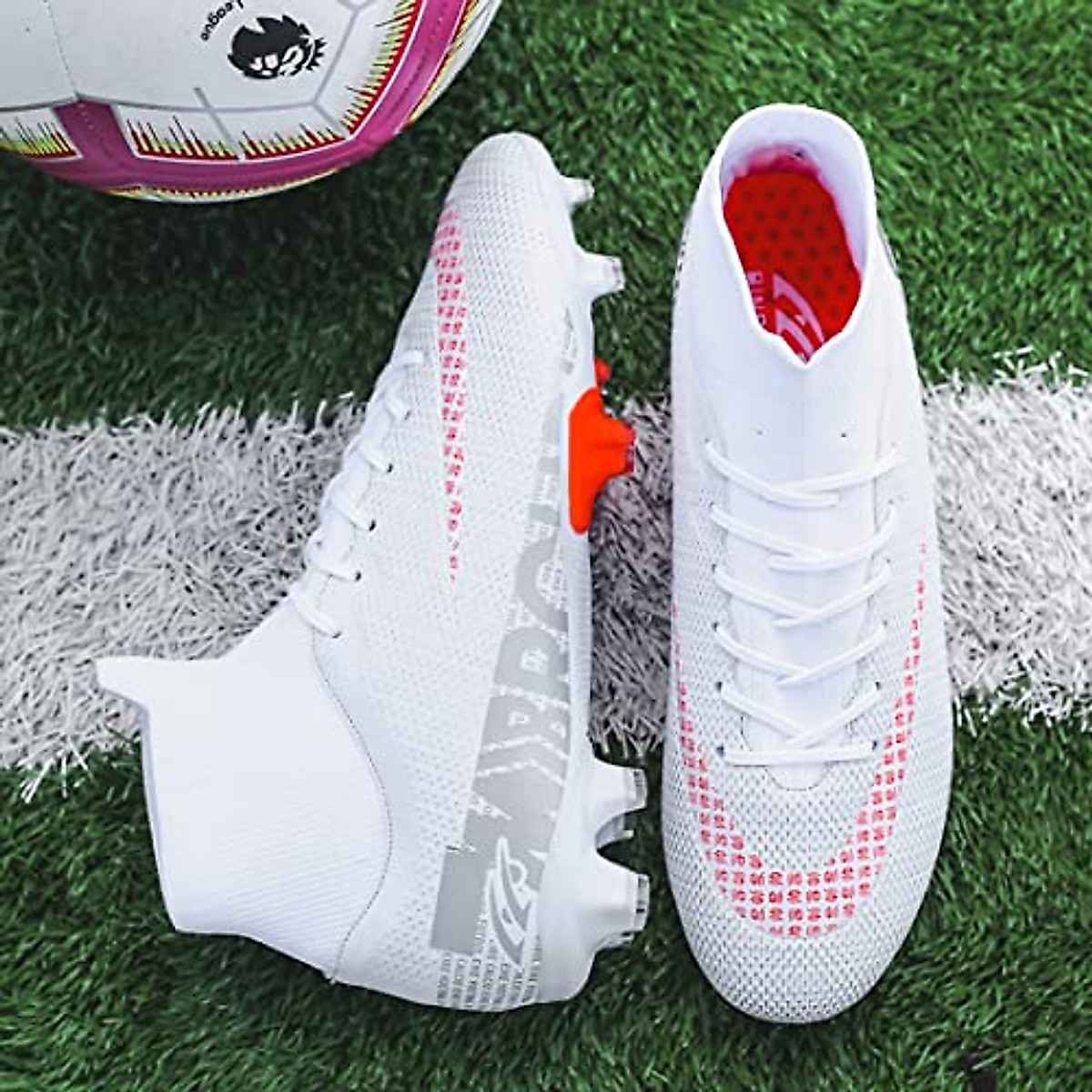 FGCVX Men's Soccer Cleats Athletic Soccer Boots Sneaker Turf Football Shoes Firm Ground White