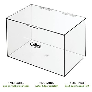 mDesign Plastic Stackable Kitchen Pantry Cabinet/Refrigerator Food Storage Container Bin Box, Attached Lid - Organizer for Coffee, Tea, Snacks - 6.5" high - Pack of 2, Includes 32 Labels - Clear