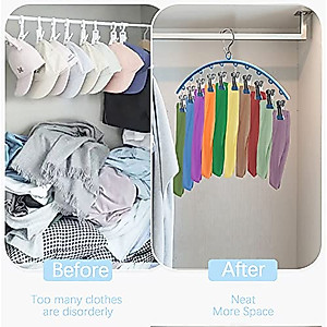 2 Pack Hanging Leggings Organizer for Closet, Legging Holder with 10 Clips Holds 20 Leggings, 360° Roatable Pant Hook Hanger with Rubber Coated Space Saving Organization（Blue）