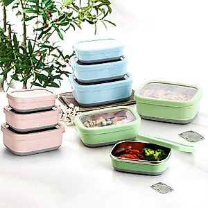 Lille Home Premium Stainless Steel Food Containers/Bento Lunch Box With Anti-Slip Exterior, Set of 3, 470ML, 900ML,1.4L, Leakproof, BPA Free, Portion Control, Blue