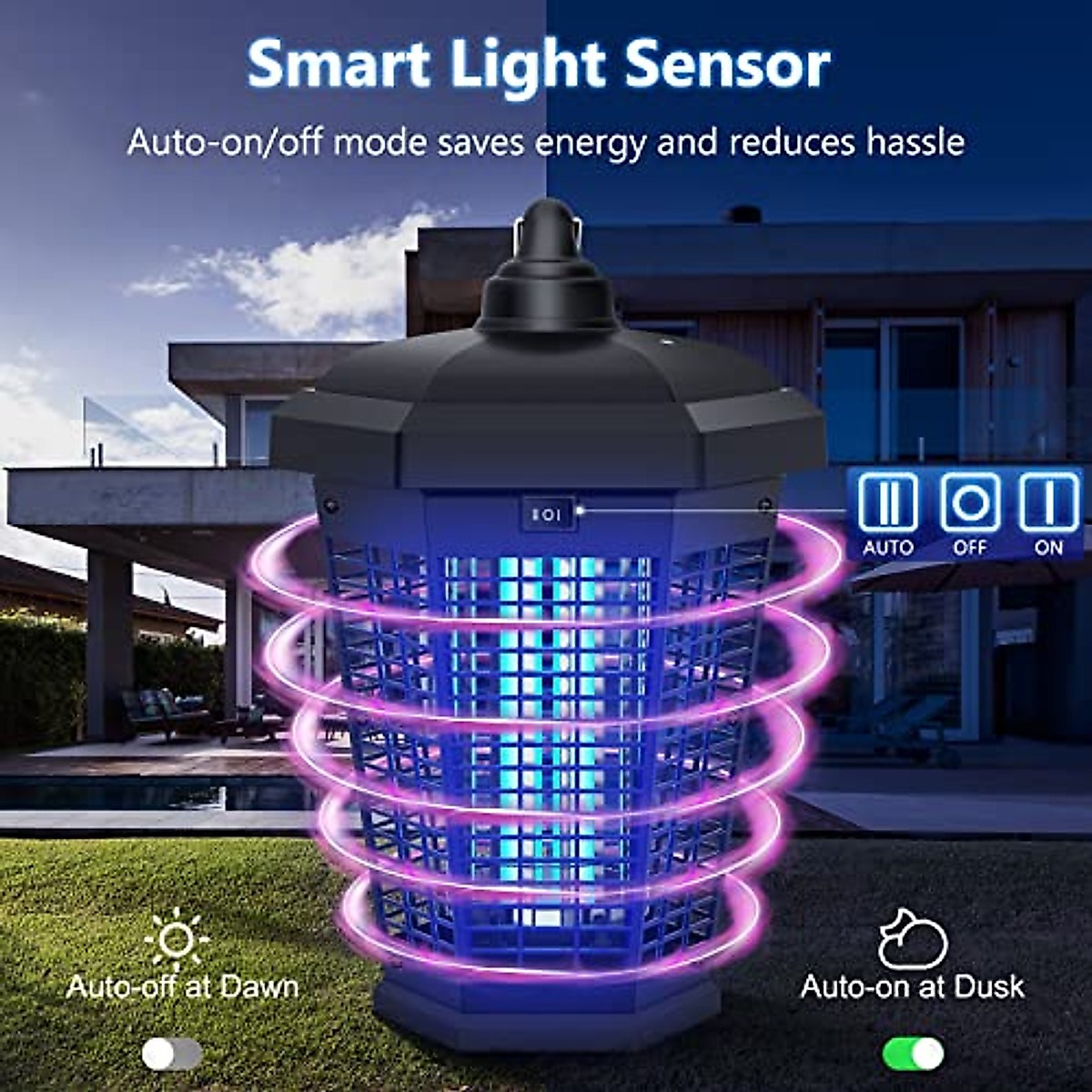 Bug Zapper Outdoor, 20W Mosquito Zapper with Dusk to Dawn Light Sensor, 4200V Electric Bug Zapper Indoor for 2300 Sq Ft Coverage