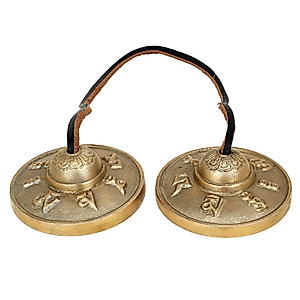 Ajuny Tibetan Tingsha Cymbals Meditation Handcrafted Buddhist Meditation Yoga Chime Bells Embossed With OM Mane Padme Hum Symbols Manjira Healing Instrument Spiritual Gifts