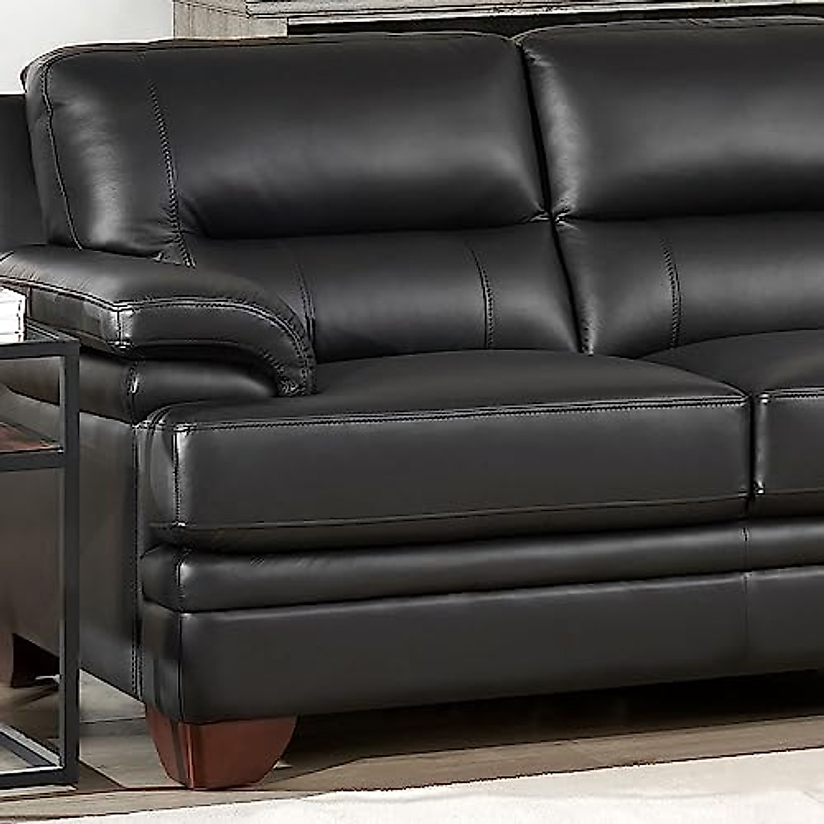 Hydeline Luxor Top Grain Leather Sofa Couch, 88", Black, Memory Foam and Springs Seating, Memory Foam and Springs Seating