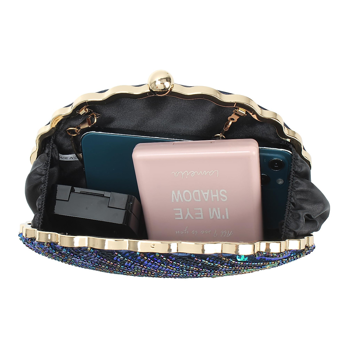 ZLM BAG US Beaded Sequins Seashell Evening Clutch Purse Mini Chain Crossbody Bag Peacock Shell Shoulder Bag