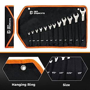 Der Erwachte Combination Wrench Set, SAE, 12-Piece, 1/4'' to 7/8'', 12-Point, Chrome Vanadium Steel, with Rolling Pouch