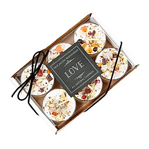 Love Candle by New Moon Beginnings - Dried Flower, Herb, & Crystal Candles - Love Intention Candle - All Natural Soy Candle, Pink, Set of 6 Tealights