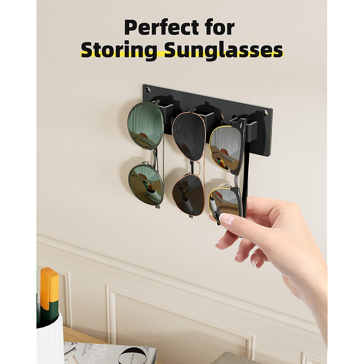 MaxGear Sunglasses Organizer 3 Pack, Wall Glasses Holder, Acrylic Sunglasses Display, Eyeglass Organizer for Multiple Glasses for Office & Home Decor, Unique Gifts for Husband, Women & Girls, Black