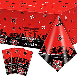 3 Pieces Ninja Tablecloths Ninja Party Decorations Disposable Ninja Warrior Table Covers Ninja Birthday Party Supplies Ninja Table Decorations for Boys Ninja Warrior Themed Birthday 51.2 x 86.6 Inches