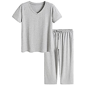 Latuza Women's Cotton Pajamas Set Tops and Capri Pants Sleepwear XL Light Gray