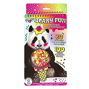 Fashion Angels Photo-real Panda Compact Sketch Portfolio, Sketch Book for Beginners, Animal Sketch Pad with Real Photos and Stickers For Kids 6 and Up