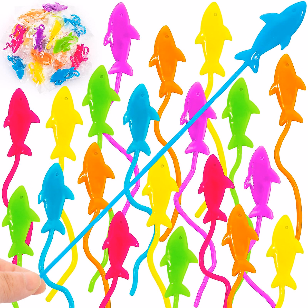 HLARTNET 25 PCS Sticky Shark Toys for Kids, Stretchy Shark Gifts Bulk, Ocean Under Sea Themed Favors Goodie Bags Stuffer, Classroom Prizes Students Rewards