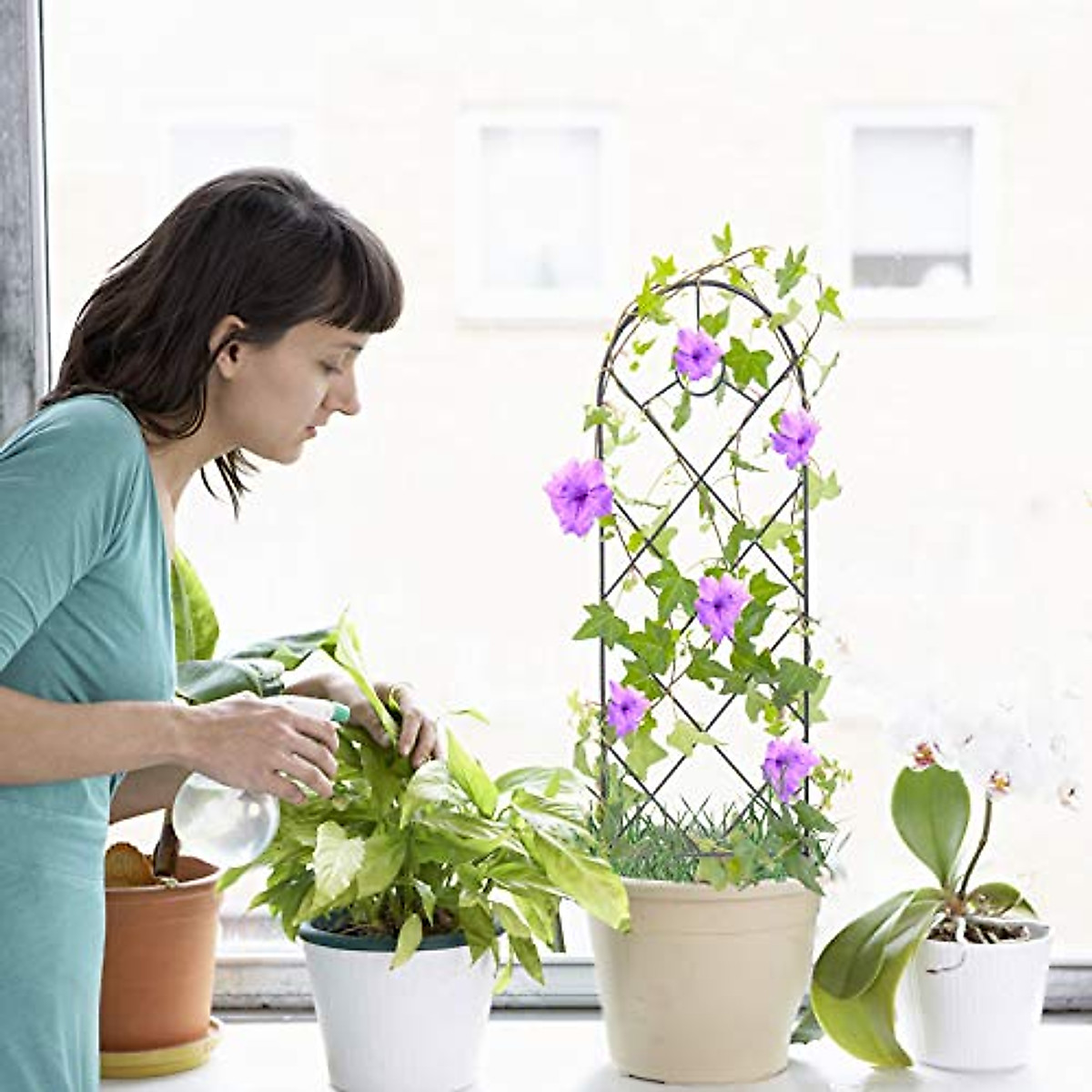 3 Pcs Garden Trellis for Climbing Plants Indoor, 23" x 7.7" Rust Proof Metal Support Wire with Decorative Lattice Grid Panels for Garden Indoor Potted Climbing Stems Stalks Vines