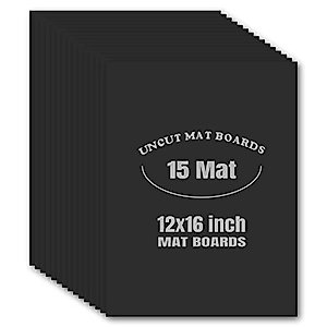 AUEAR, Black 12x16 Uncut Mat Matte Boards for Picture Framing, Print, Artwork - Backing Boards 1/16" Thick, 15 Pack