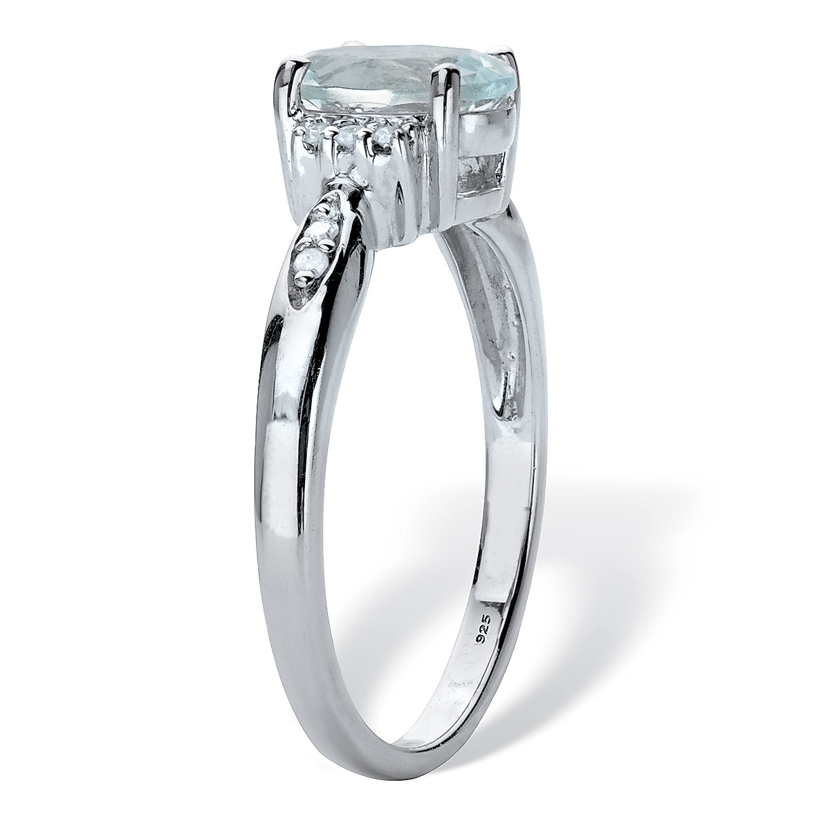 PalmBeach Platinum-plated Sterling Silver Oval Cut Genuine Aquamarine and Diamond Accent Ring Sizes 6-10 Size 10