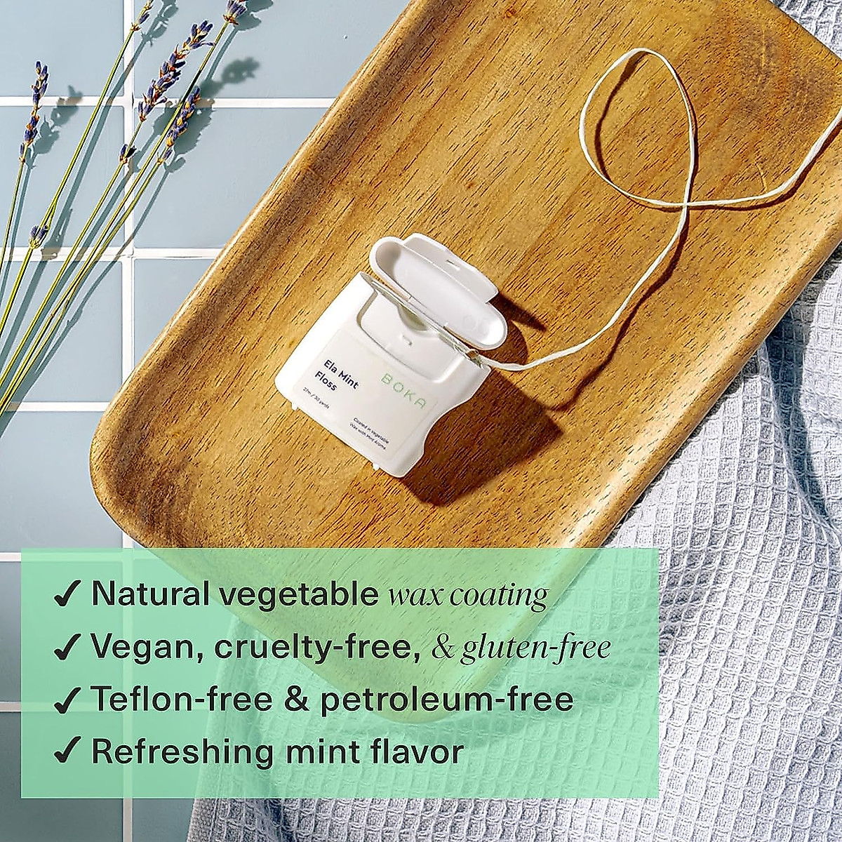 Boka Toothpaste + Floss Bundle, Ela Mint Nano-Hydroxyapatite, Fluoride-Free Remineralizing Toothpaste, 4oz 1Pk + Teflon-Free, Petroleum-Free Woven Dental Floss w/Natural Vegetable Wax, 30 Yards 1Pk