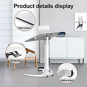 JOY worker Foldable Mobile Standing Desk, Pneumatic Height Adjustable Sit Stand Desk, 90° Tiltable Rolling Laptop Desk, Portable Desk with Wheels Non-Slip Mat for Home Office, Holds Up to 22lbs, White
